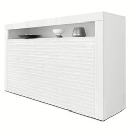 Vladon SIDEBOARD Valencia Fronten in Wei&szlig; Hochglanz Harmony mit 3D Struktur