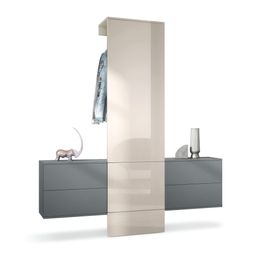 Vladon GARDEROBE Carlton Paneel in Sandgrau Hochglanz