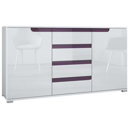 Vladon SIDEBOARD Sylt Wei&szlig; Hochglanz / Brombeer Hochglanz