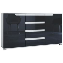 Vladon SIDEBOARD Sylt Schwarz Hochglanz / Wei&szlig; Hochglanz