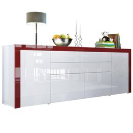 Vladon SIDEBOARD La Paz Wei&szlig; Hochglanz / Bordeaux Hochglanz