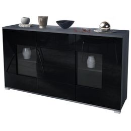 Vladon SIDEBOARD Gr&ouml;mitz Schwarz Hochglanz