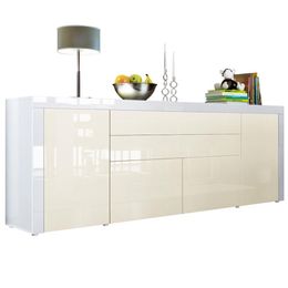 Vladon SIDEBOARD La Paz Creme Hochglanz / Wei&szlig; Hochglanz