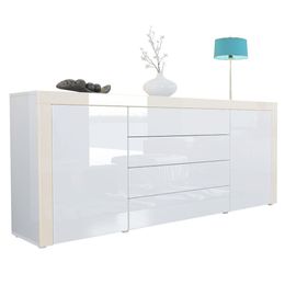 Vladon SIDEBOARD La Paz Wei&szlig; Hochglanz / Creme Hochglanz
