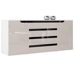 Vladon SIDEBOARD Sintra Sandgrau Hochglanz / Schwarz Hochglanz
