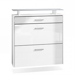 Vladon SCHUHSCHRANK Malea Front in Wei&szlig; Hochglanz