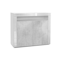 Vladon KOMMODE Valencia Beton Oxid Optik/ Wei&szlig; Hochglanz