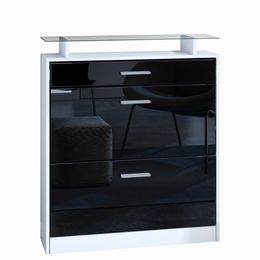 Vladon SCHUHSCHRANK Loret Front in Schwarz Hochglanz