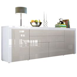 Vladon SIDEBOARD La Paz Sandgrau Hochglanz / Wei&szlig; Hochglanz