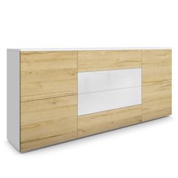 Vladon SIDEBOARD Rova Eiche Natur/ Wei&szlig; Hochglanz