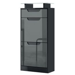 Vladon SCHUHSCHRANK Fiesta Grau Hochglanz / Schwarz Hochglanz