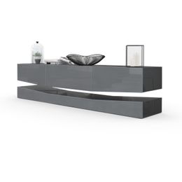 Vladon LOWBOARD City Fronten in Grau Hochglanz