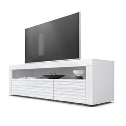 Vladon SIDEBOARD Valencia Fronten in Wei&szlig; Hochglanz Harmony mit 3D Struktur
