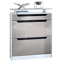 Vladon SCHUHSCHRANK Fiesta Sandgrau Hochglanz / Schwarz Hochglanz