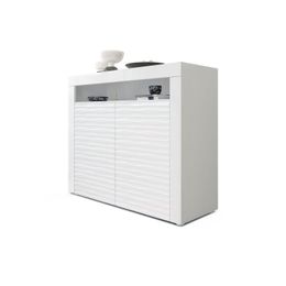 Vladon SIDEBOARD Valencia Fronten in Wei&szlig; Hochglanz Harmony mit 3D Struktur