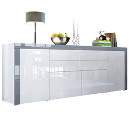 Vladon SIDEBOARD La Paz Wei&szlig; Hochglanz / Grau Hochglanz