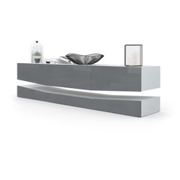 Vladon LOWBOARD City Fronten in Grau Hochglanz