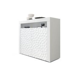 Vladon SIDEBOARD Valencia Fronten in Wei&szlig; Hochglanz Calypso mit 3D Struktur