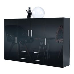 Vladon HIGHBOARD Nora T&uuml;ren in Schwarz Hochglanz