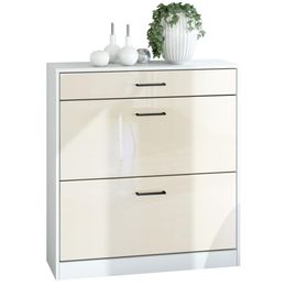 Vladon SCHUHSCHRANK Elvas Front in Creme Hochglanz