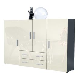Vladon HIGHBOARD Nora T&uuml;ren in Creme Hochglanz