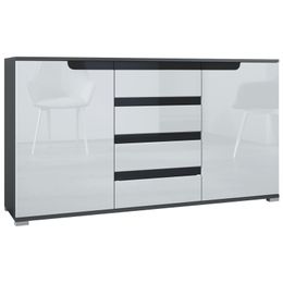 Vladon SIDEBOARD Sylt Wei&szlig; Hochglanz / Schwarz Hochglanz