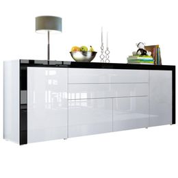 Vladon SIDEBOARD La Paz Wei&szlig; Hochglanz / Schwarz Hochglanz