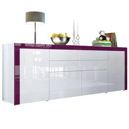Vladon SIDEBOARD La Paz Wei&szlig; Hochglanz / Brombeer Hochglanz