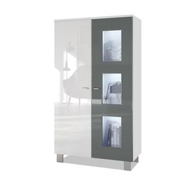 Vladon VITRINE Denjo T&uuml;r in Grau Hochglanz