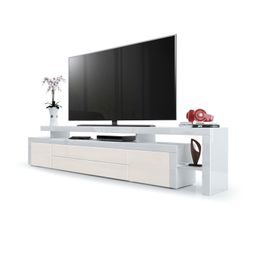 Vladon LOWBOARD Leon Creme Hochglanz / Wei&szlig; Hochglanz