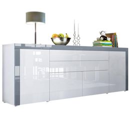 Vladon SIDEBOARD La Paz Wei&szlig; Hochglanz / Grau Hochglanz