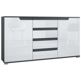 Vladon SIDEBOARD Sylt Wei&szlig; Hochglanz / Anthrazit matt