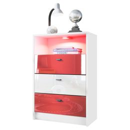 Vladon KOMMODE Pino Fronten Rot, Wei&szlig; & Rot