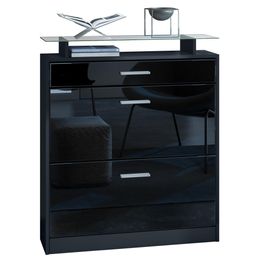 Vladon SCHUHSCHRANK Loret Front in Schwarz Hochglanz