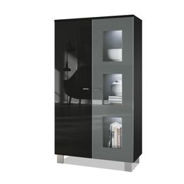 Vladon VITRINE Denjo T&uuml;r in Grau Hochglanz