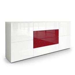 Vladon SIDEBOARD Rova Wei&szlig; Hochglanz / Bordeaux Hochglanz
