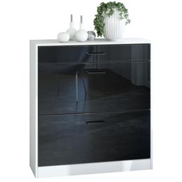 Vladon SCHUHSCHRANK Elvas Front in Schwarz Hochglanz