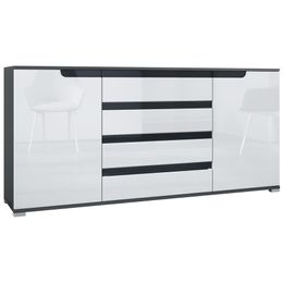 Vladon SIDEBOARD Sylt Wei&szlig; Hochglanz / Schwarz Hochglanz