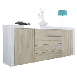 Vladon SIDEBOARD La Paz Eiche s&auml;gerau / Wei&szlig; Hochglanz