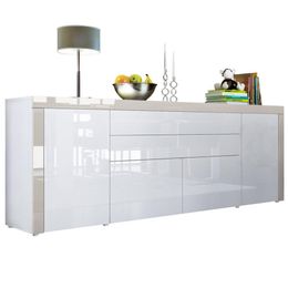 Vladon SIDEBOARD La Paz Wei&szlig; Hochglanz / Sandgrau Hochglanz