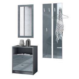 Vladon GARDEROBE Pino Grau Hochglanz