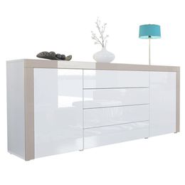 Vladon SIDEBOARD La Paz Wei&szlig; Hochglanz / Sandgrau Hochglanz