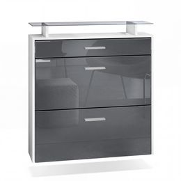 Vladon SCHUHSCHRANK Malea Front in Grau Hochglanz
