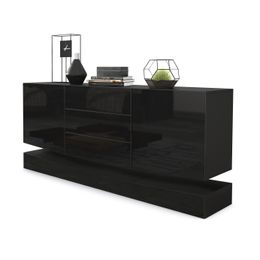Vladon SIDEBOARD City Fronten in Schwarz Hochglanz