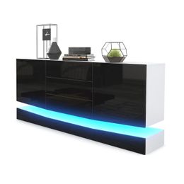 Vladon SIDEBOARD City Fronten in Schwarz Hochglanz