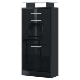 Vladon SCHUHSCHRANK Loret Front in Schwarz Hochglanz