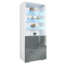 Vladon VITRINE Granada Grau Hochglanz