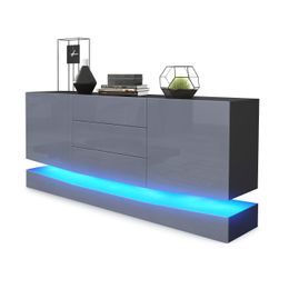 Vladon SIDEBOARD City Fronten in Grau Hochglanz
