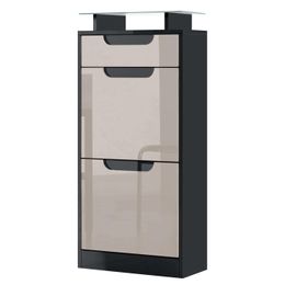 Vladon SCHUHSCHRANK Fiesta Sandgrau Hochglanz / Schwarz Hochglanz