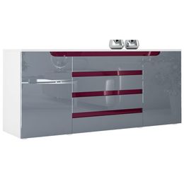 Vladon SIDEBOARD Sintra Grau Hochglanz / Brombeer Hochglanz